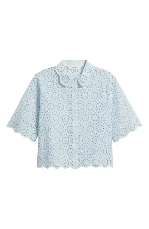 FRAME The Petal Eyelet Crop Shirt - Ice Blue