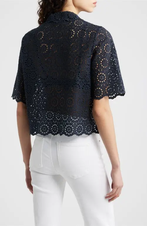FRAME The Petal Eyelet Crop Shirt - Navy