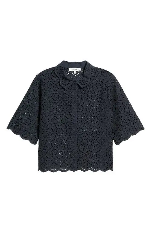 FRAME The Petal Eyelet Crop Shirt - Navy