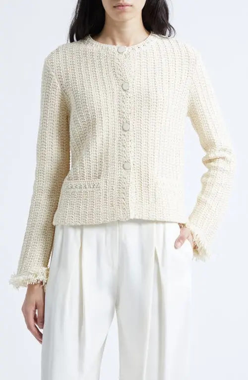 Emporio Armani Fringe Cotton-blend Cardigan - Ivory