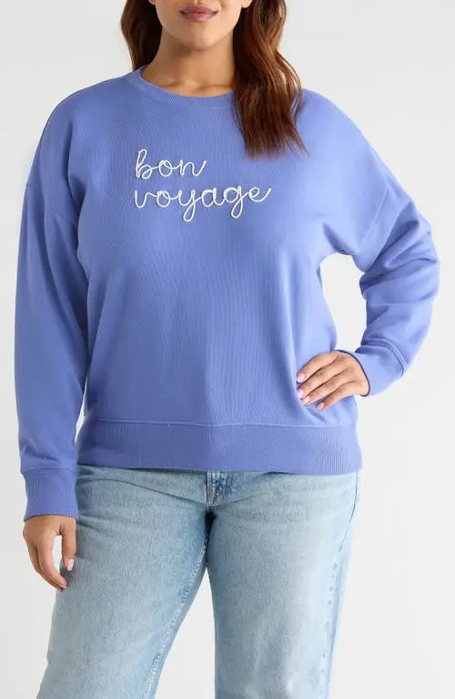 Caslon Bon Voyage Embroidered Fleece Sweatshirt - Blue Denim Bon Voyage