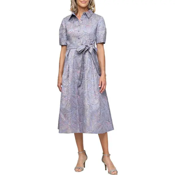 Alex Evenings Floral Jacquard Dress With Tie Belt