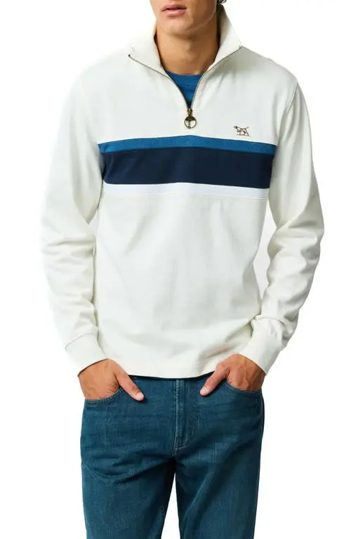 Rodd & Gunn Chesterfield Chest Stripe Quarter Zip Long Sleeve Polo - Bone
