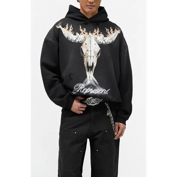 REPRESENT British Cowboys Graphic Cotton Hoodie - Stained Black