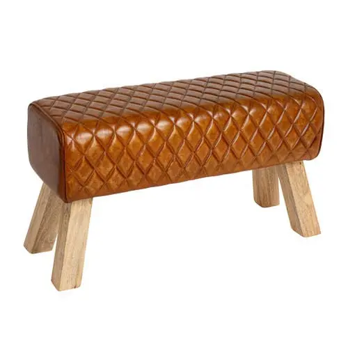 STORIED HOME Stitched Leather And Wood Bench - Brown
