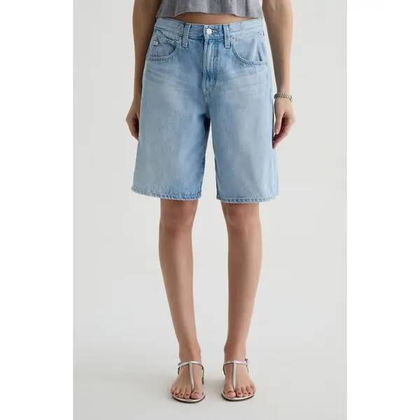 Ag Hattie High-waist Barrel Denim Bermuda Shorts