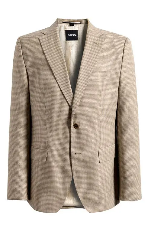BOSS Hutson Slim Fit Tan Houndstooth Check Virgin Wool Sport Coat - Beige/khaki