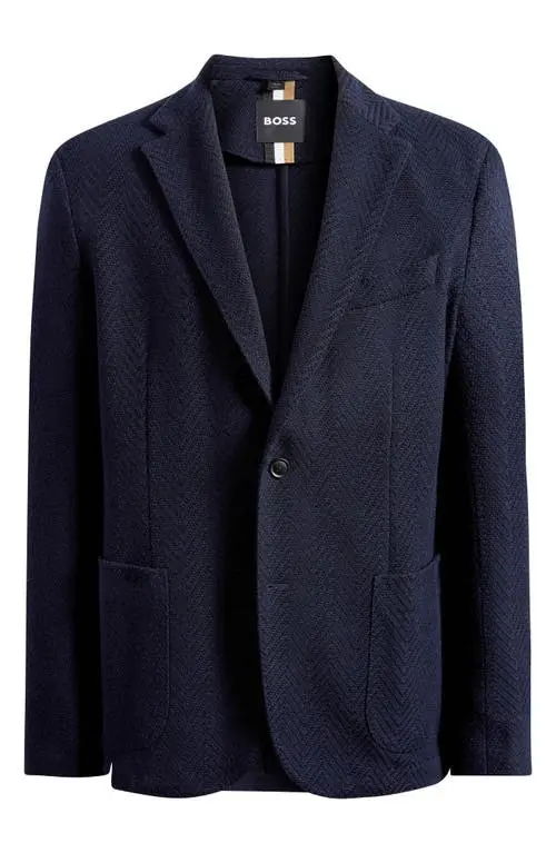 BOSS Hanry Slim Fit Wool & Cotton Herringbone Sport Coat - Dark Blue