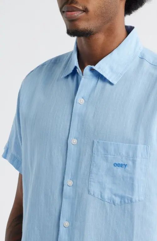 Obey Barry Stripe Short Sleeve Button-up Shirt - Sky Blue Multi