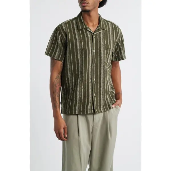 Obey Hugh Stripe Camp Shirt - Dark Sage Multi