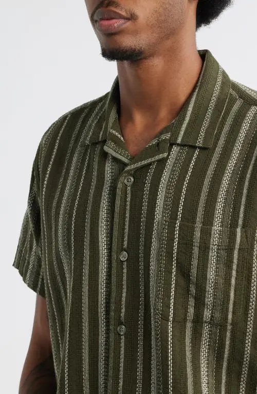Obey Hugh Stripe Camp Shirt - Dark Sage Multi