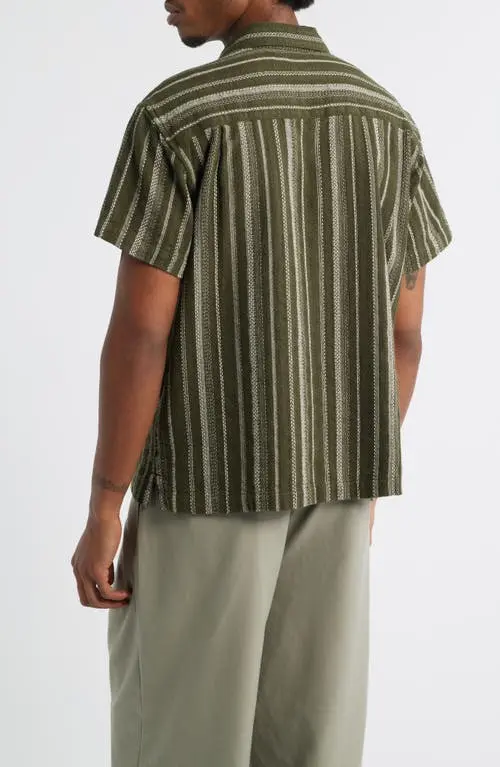 Obey Hugh Stripe Camp Shirt - Dark Sage Multi