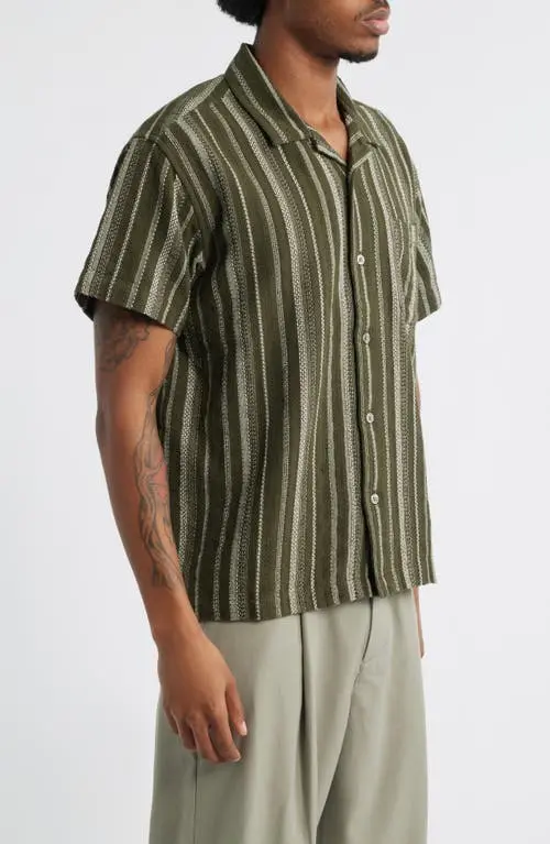 Obey Hugh Stripe Camp Shirt - Dark Sage Multi