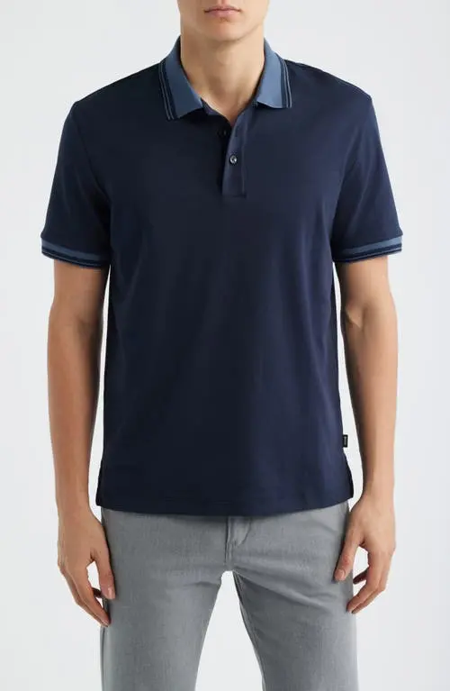BOSS Parlay Tipped Cotton Polo - Dark Blue