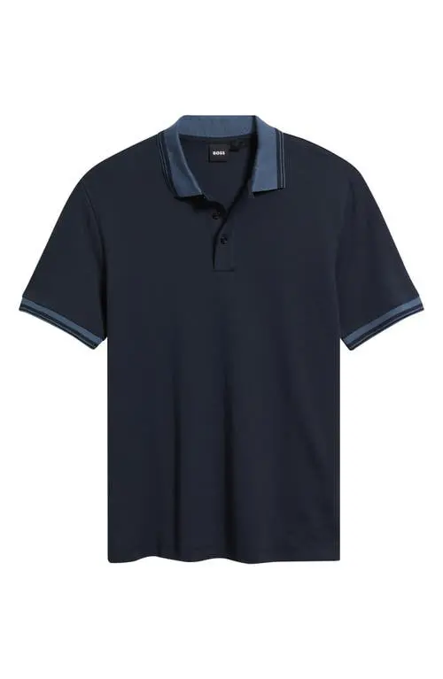 BOSS Parlay Tipped Cotton Polo - Dark Blue