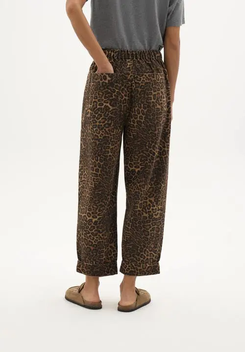 HUSH Barrel Leg Pull-on Trousers - Brown Leopard Print