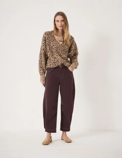 HUSH Betty Wool Blend Patterned Wrap Jumper - Hazelnut Brown