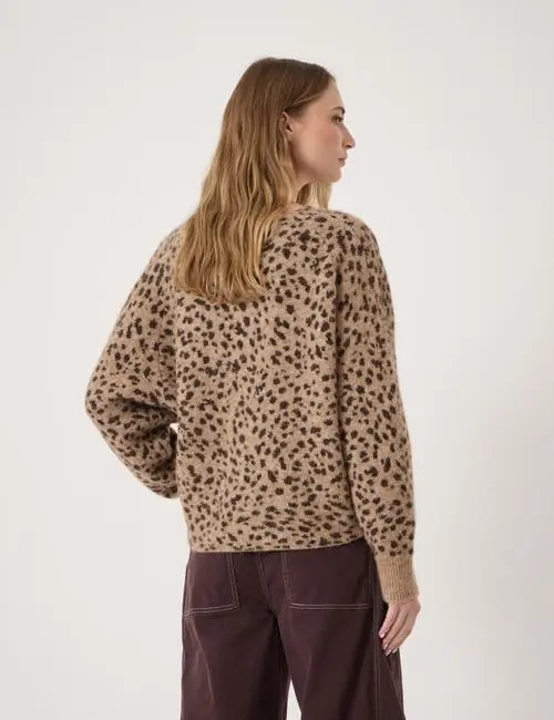HUSH Betty Wool Blend Patterned Wrap Jumper - Hazelnut Brown