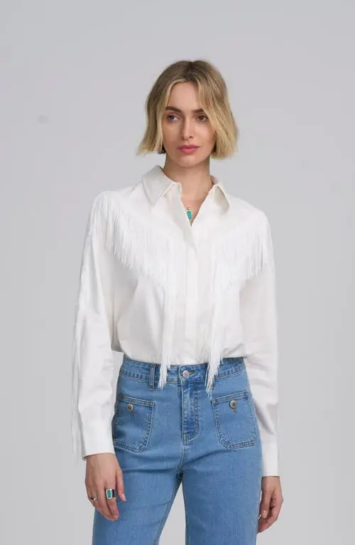 ELLE COLLECTION Fringe-panel Button-front Shirt
