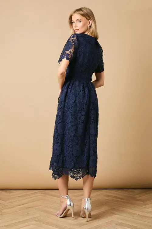 OASIS Lace Collared Midi Dress