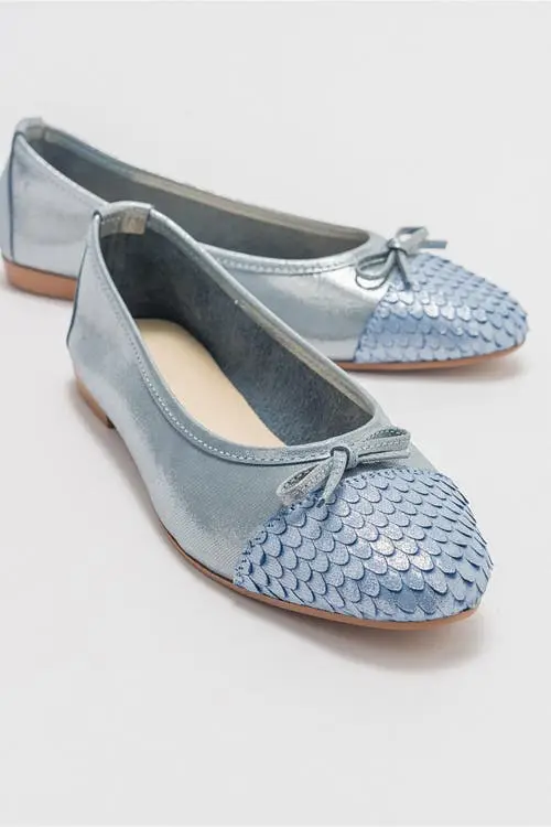FOREVER & ALWAYS SHOES Copos Leather Ballet Flats - Blue