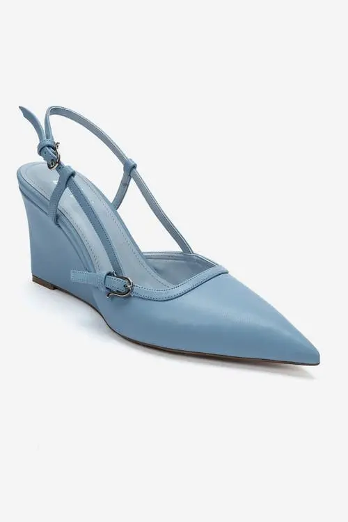 PROLOGUE SHOES Celia Pointed Toe Wedge Pump - Blue