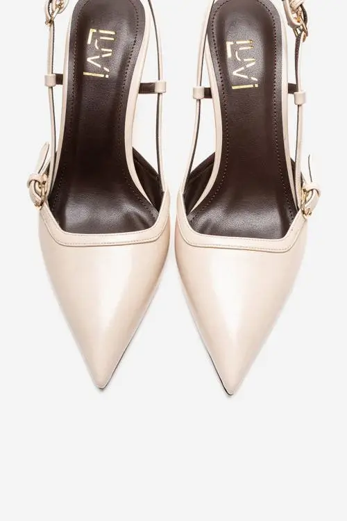 PROLOGUE SHOES Celia Pointed Toe Wedge Pump - Ecru