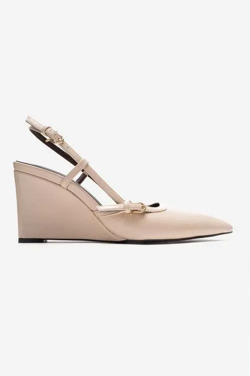 PROLOGUE SHOES Celia Pointed Toe Wedge Pump - Ecru