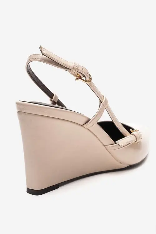 PROLOGUE SHOES Celia Pointed Toe Wedge Pump - Ecru