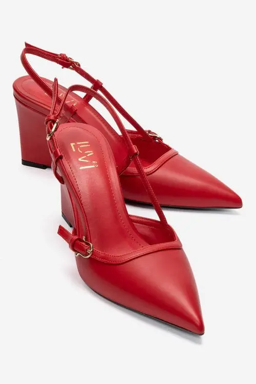 PROLOGUE SHOES Celia Pointed Toe Wedge Pump - Red