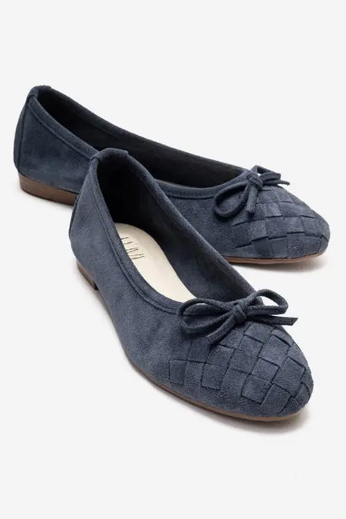 FOREVER & ALWAYS SHOES Nopos Leather Cap-toe Ballet Flat - Denim Suede
