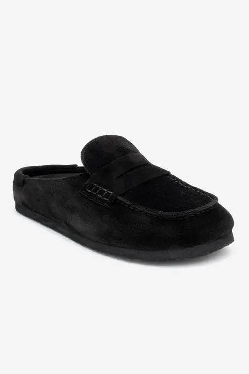 FOREVER & ALWAYS SHOES Priva Leather Slip-on Slipper - Black Suede