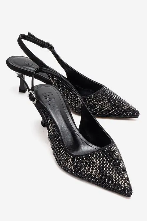PROLOGUE SHOES Nella Embellished Slingback Pointed Toe Pump - Black