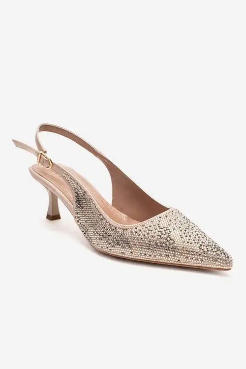 PROLOGUE SHOES Nella Embellished Slingback Pointed Toe Pump - Nude