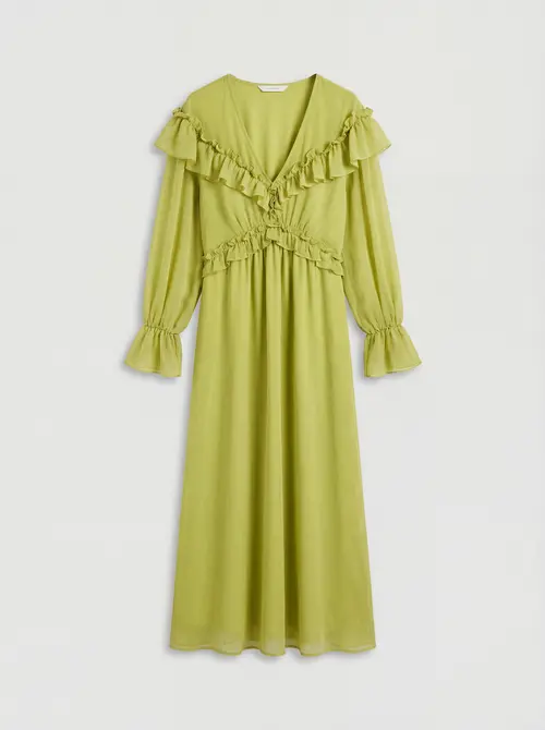 WAREHOUSE Ruffled V-neck Maxi Dress - Chartreuse