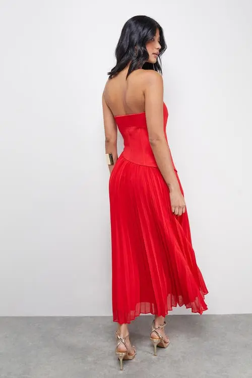 WAREHOUSE Bandeau Bodice Pleated Midi Dress