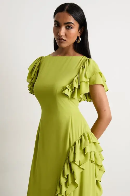 WAREHOUSE Side Split Ruffle Detail Maxi Dress