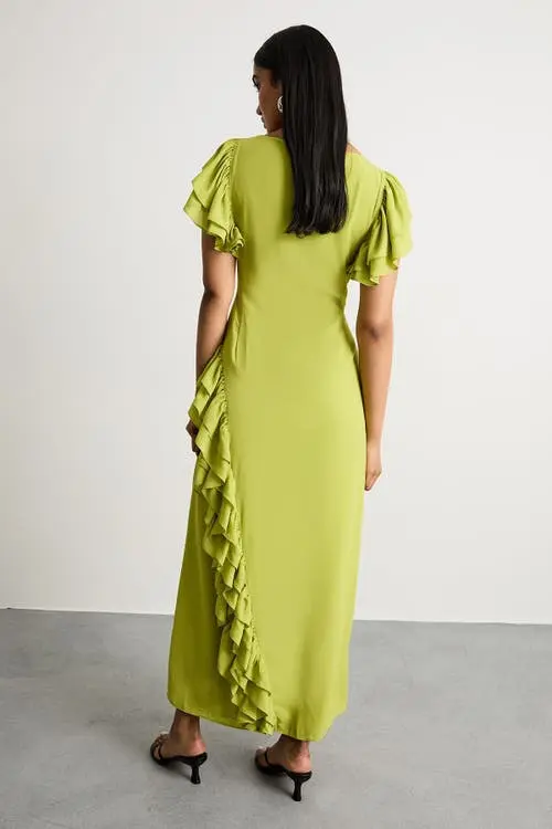 WAREHOUSE Side Split Ruffle Detail Maxi Dress