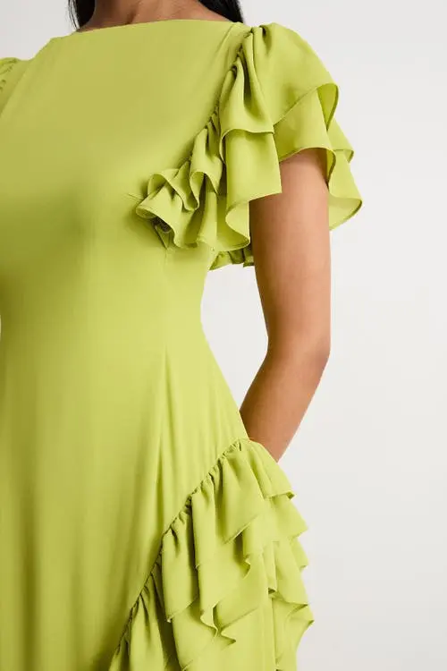 WAREHOUSE Side Split Ruffle Detail Maxi Dress