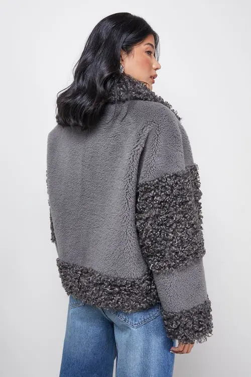 WAREHOUSE Faux Fur Mix Zip Through Jacket - Grey