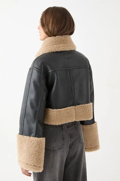 MISSPAP Faux Fur Trim Aviator Jacket