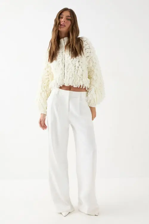 MISSPAP Zip Up Fringe Loop Cardigan