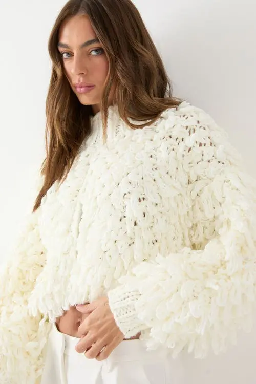 MISSPAP Zip Up Fringe Loop Cardigan