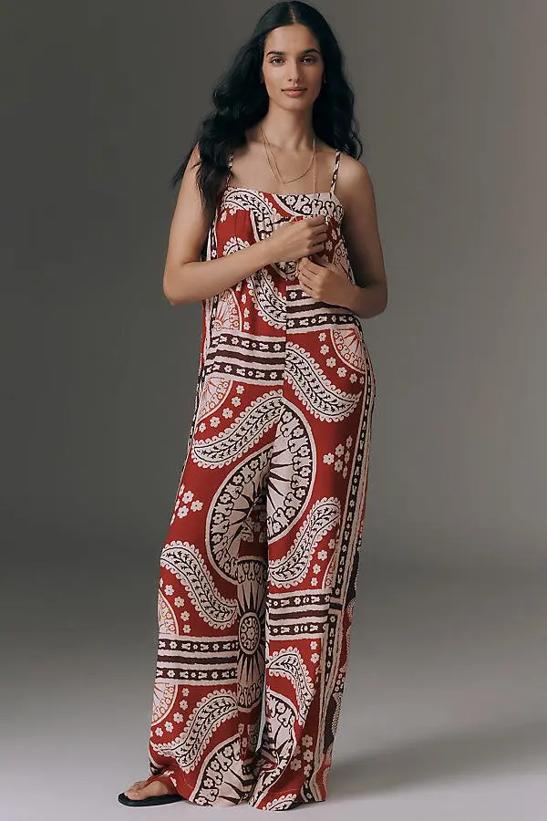 CACAY Waistless Wide-leg Jumpsuit - Red Pattern