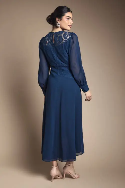 WALLIS Lace Insert Chiffon Midi Dress