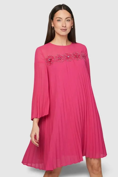 WALLIS Pleated Floral Trim Shift Dress - Pink