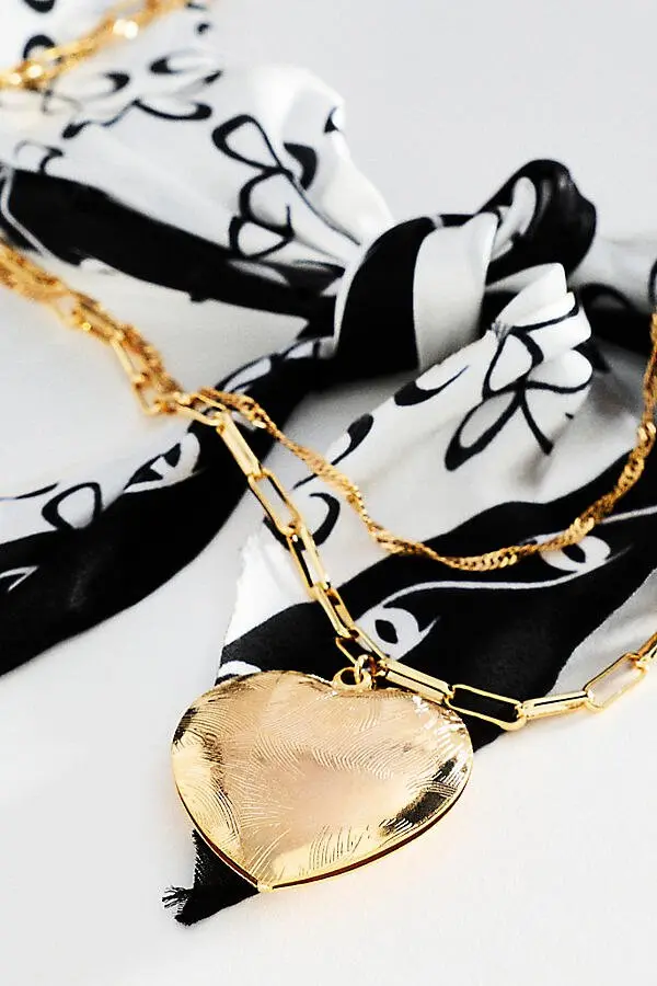 Maeve Logo Silk Scarf Necklace - Black