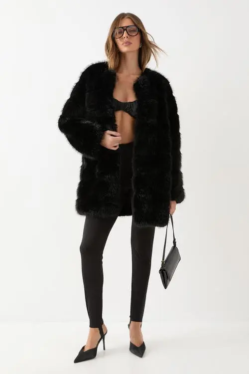 MISSPAP Paneled Faux Fur Coat
