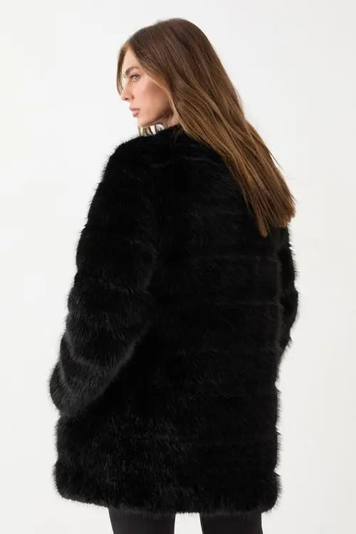 MISSPAP Paneled Faux Fur Coat