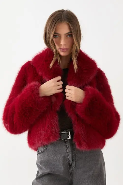 MISSPAP Faux Fur Cropped Coat With Collar